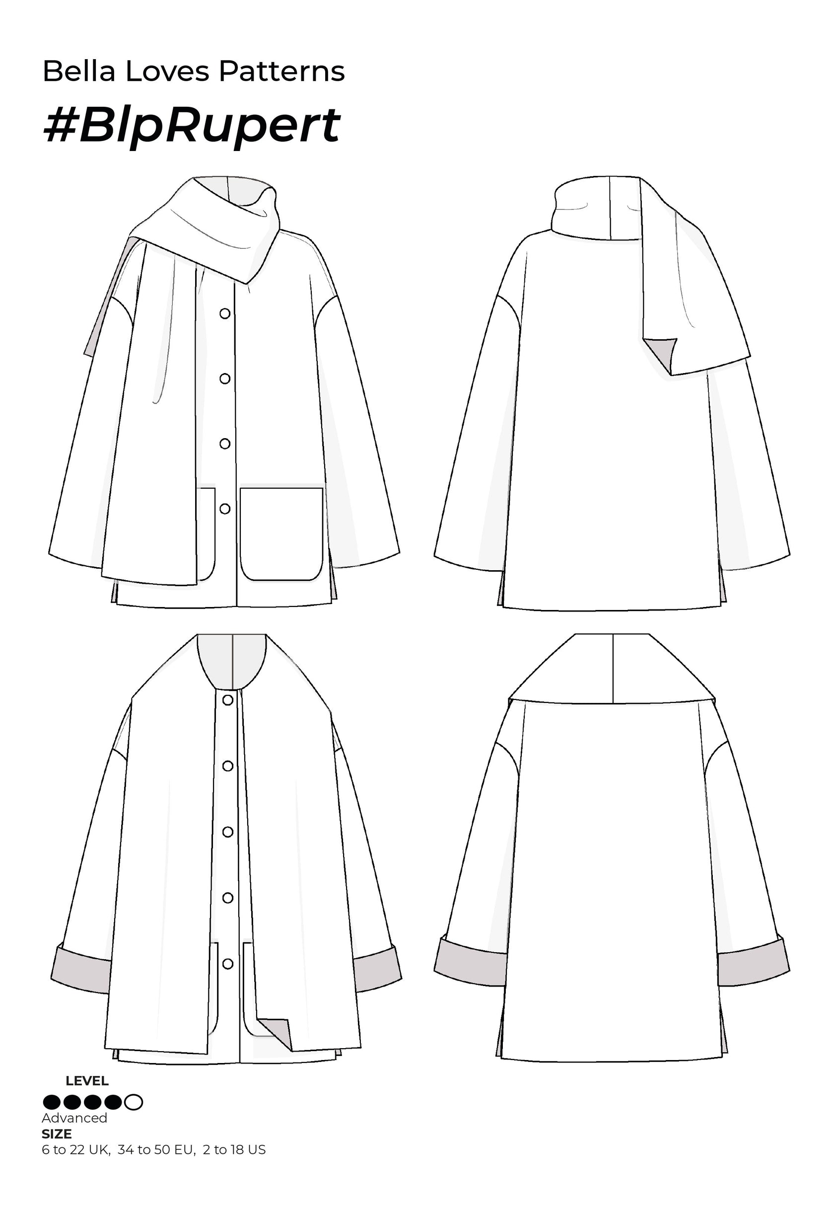 RUPERT DOUBLE-FACED COAT – PDF SEWING PATTERN – Bella loves patterns